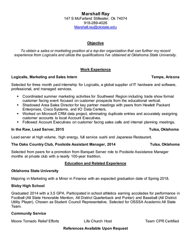 Marshall Ray Resume(2) | DOCX | Business | Business and Finance