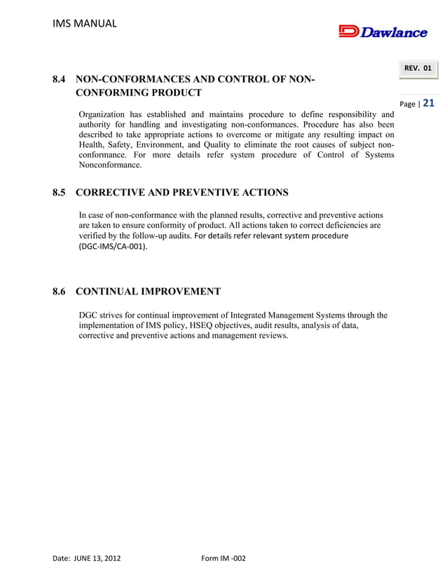 IMS MANUAL REV. 012 | PDF