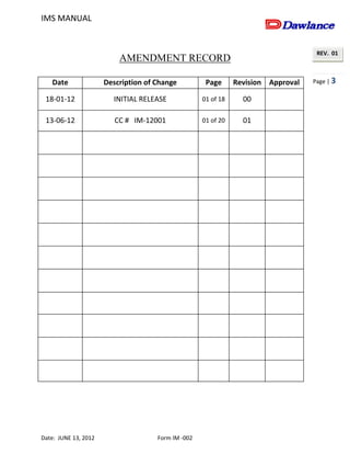 IMS MANUAL REV. 012 | PDF
