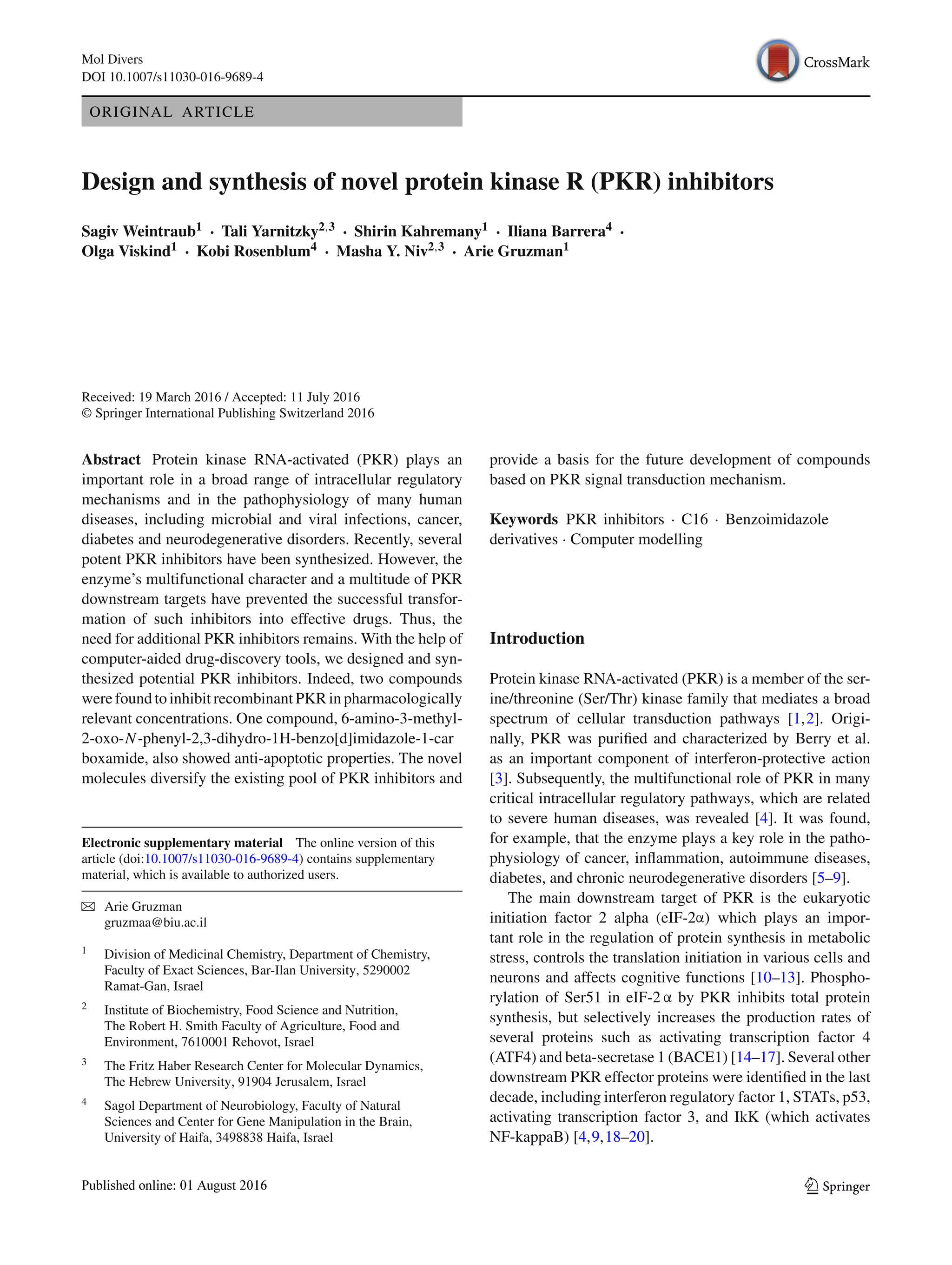 Design and synthesis of novel protein kinase R (PKR) inhibitors | PDF