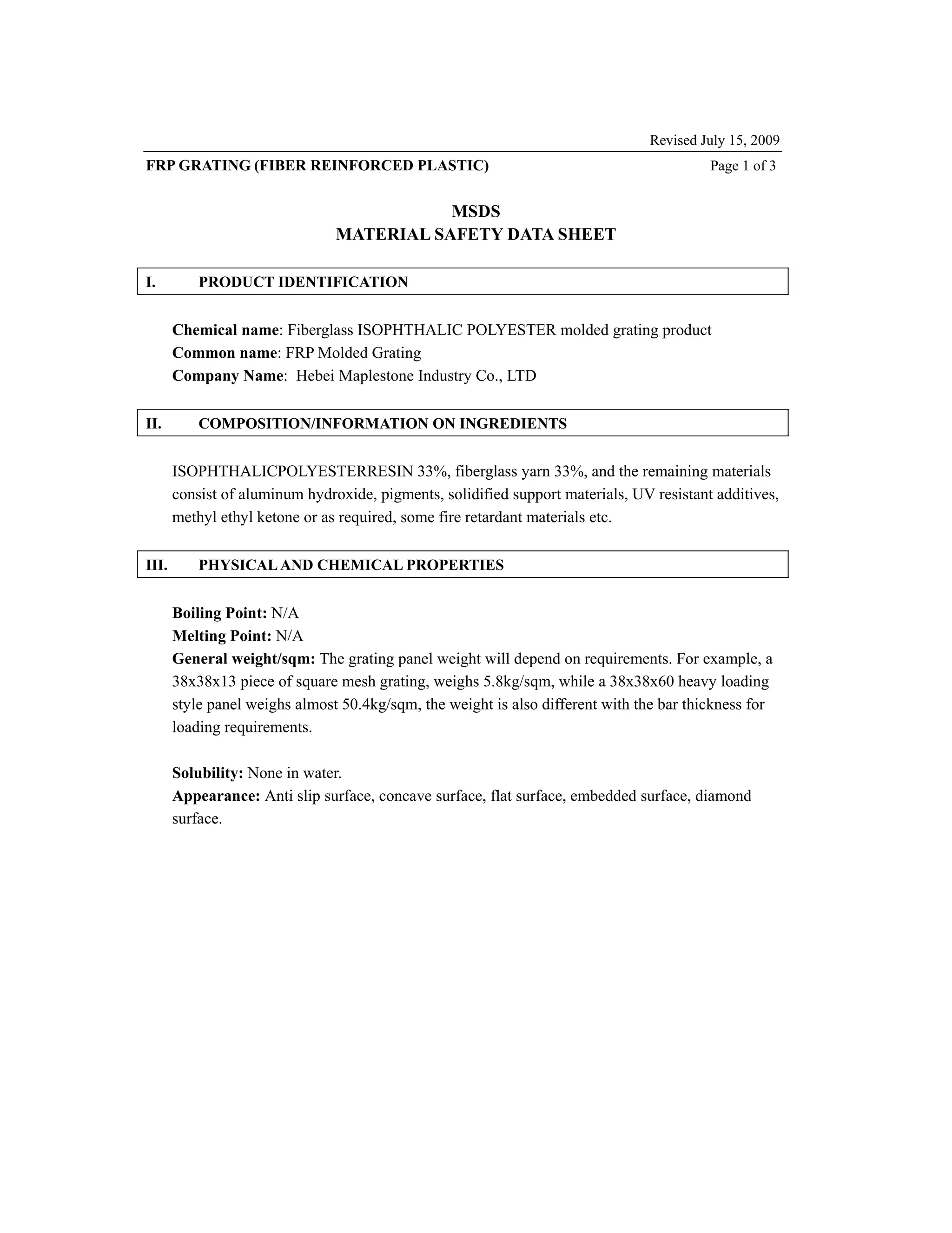 Frp grating msds | PDF
