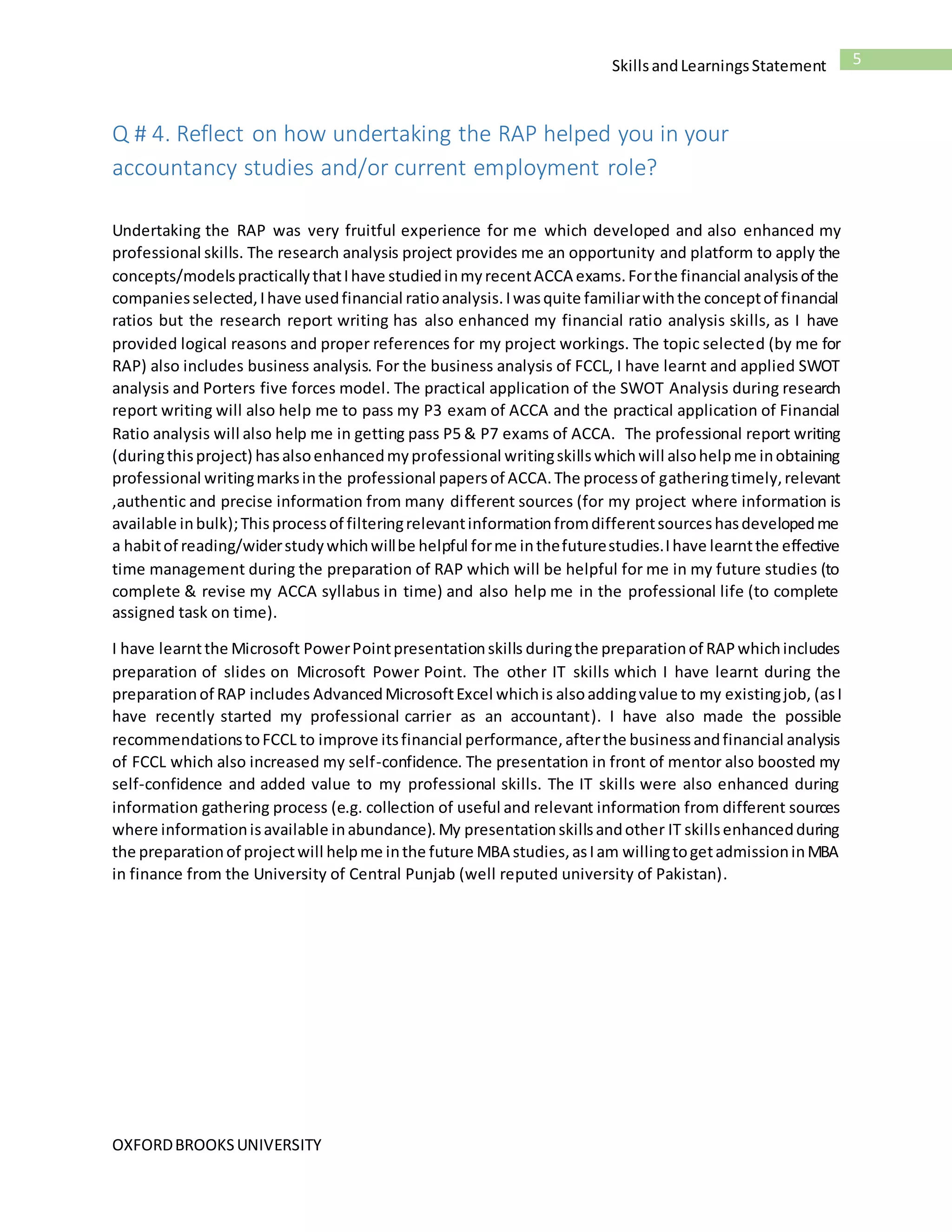 Skills and Learnings Statement | DOCX