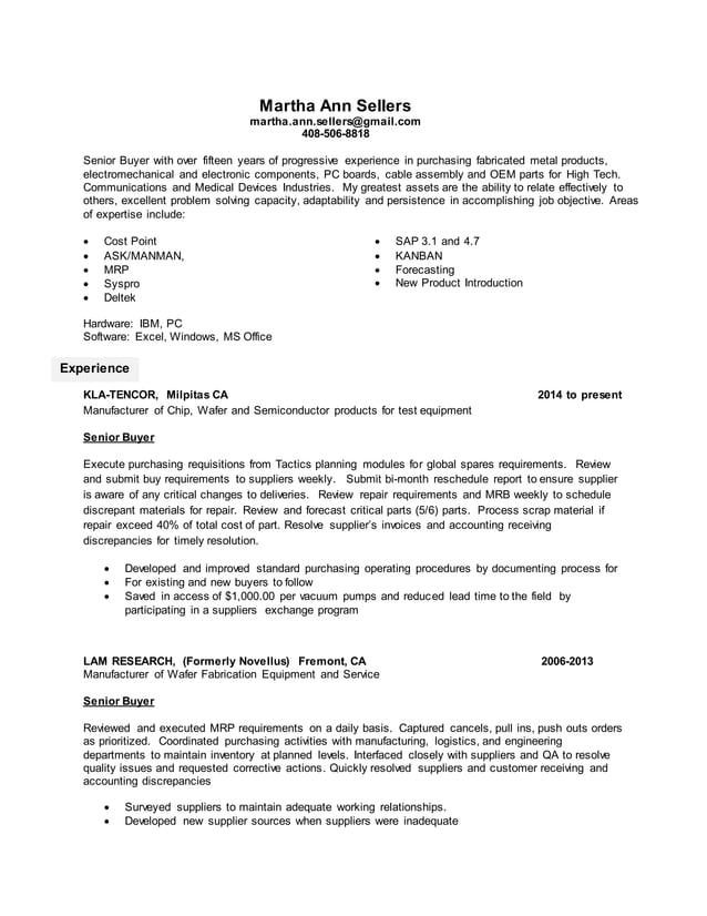 ANN SELLERS RESUME 2015 | PDF