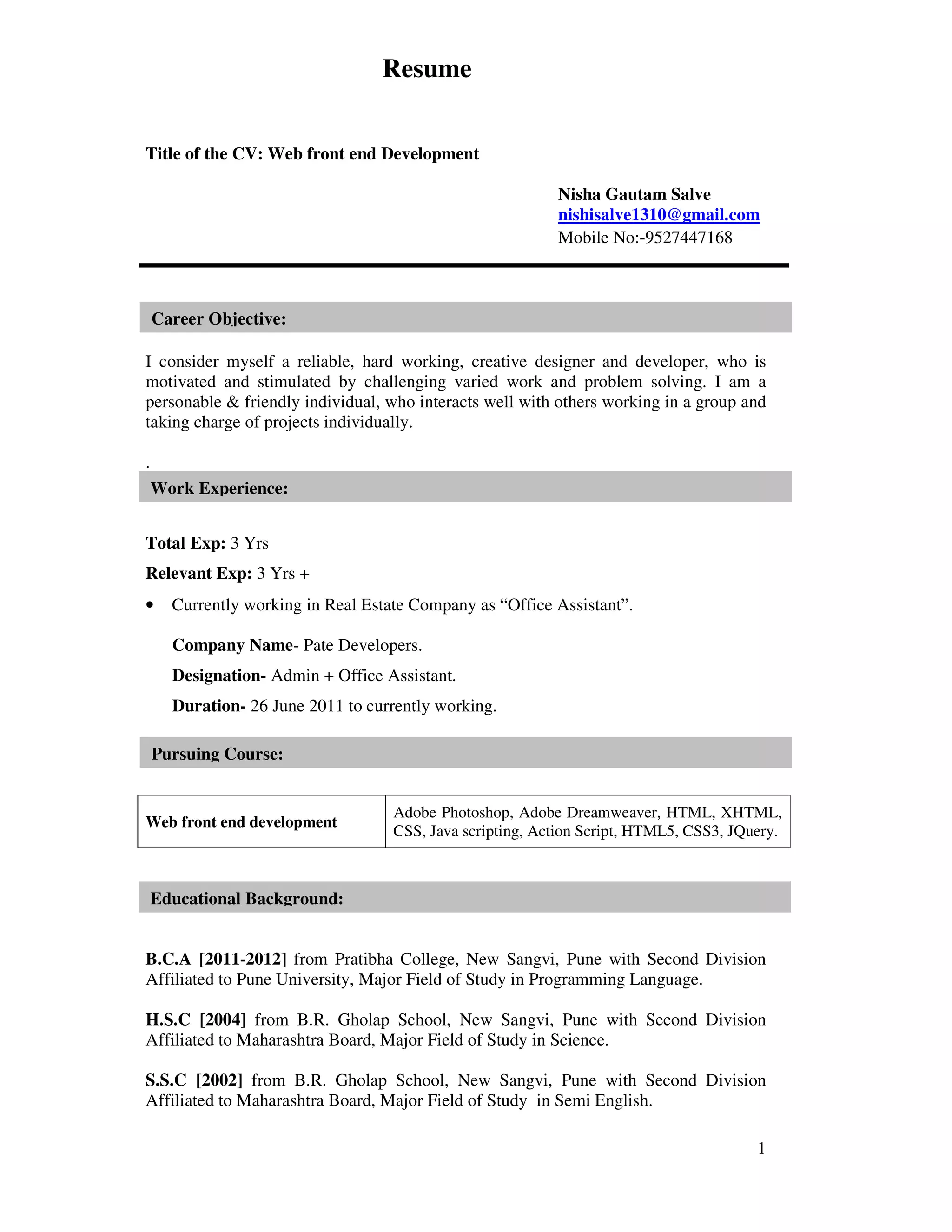 Nisha Salve-Resume | PDF
