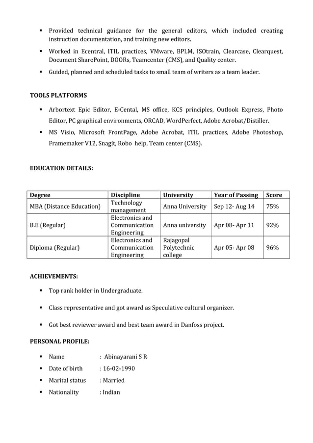 Resume_Abinaya_Techinal writer | PDF