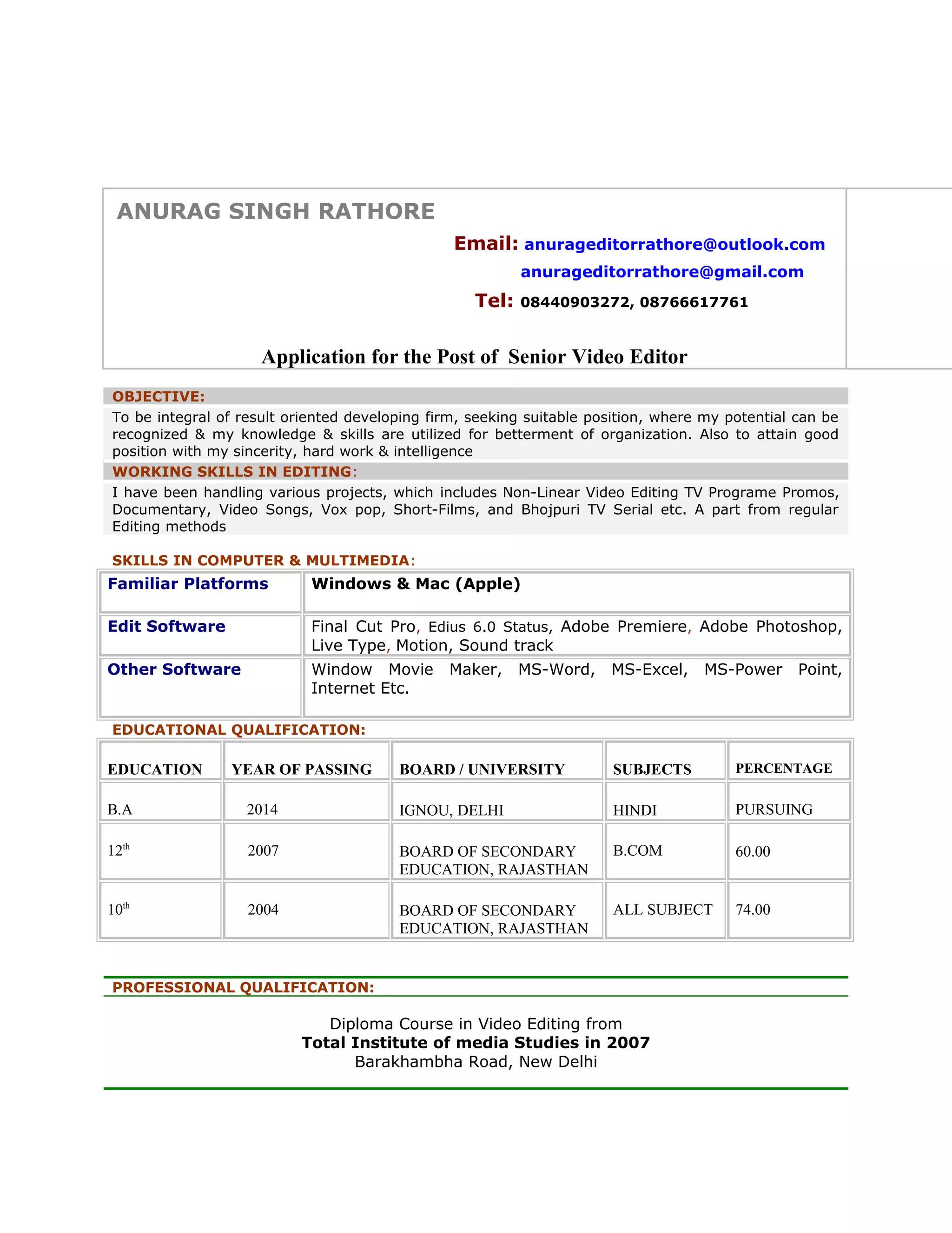 ANURAG_RESUME_JUNE_2014_delhi_Add | PDF