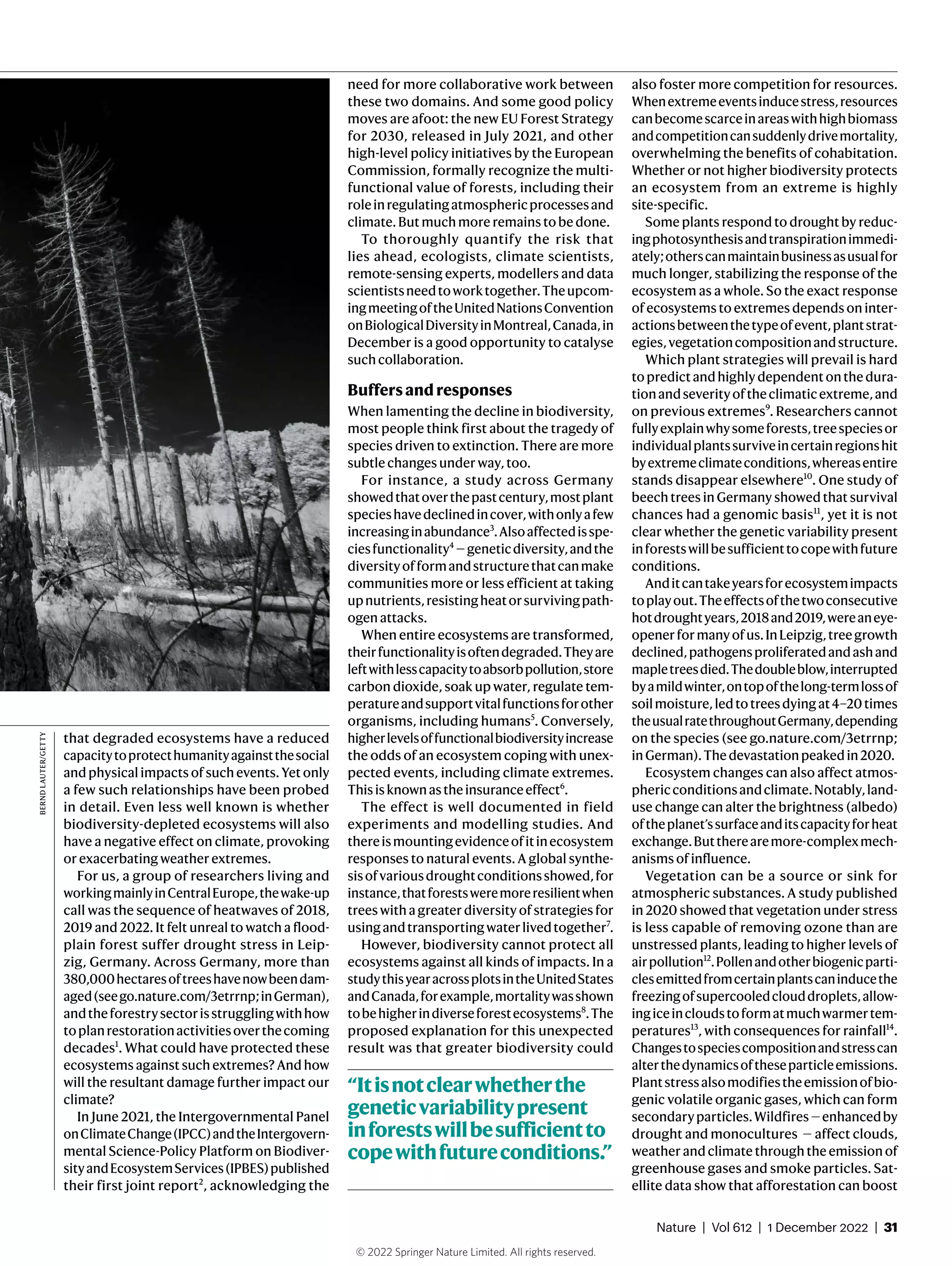 Article in Nature: Biodiversity Loss and Climate extremes: study the feedbacks | PDF