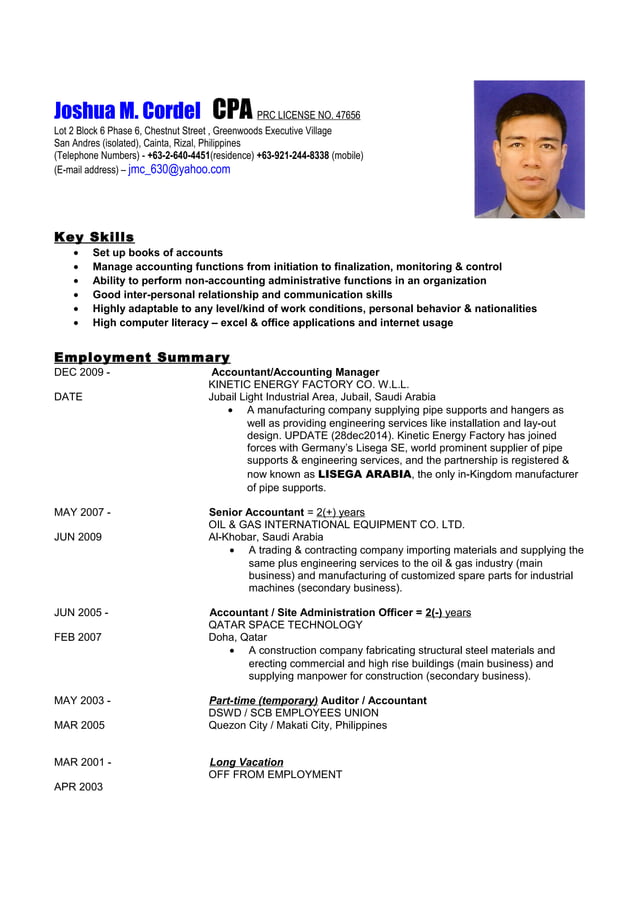 JOSHUA CORDEL RESUME 3 | DOC | Business Accounting & Finance | Business