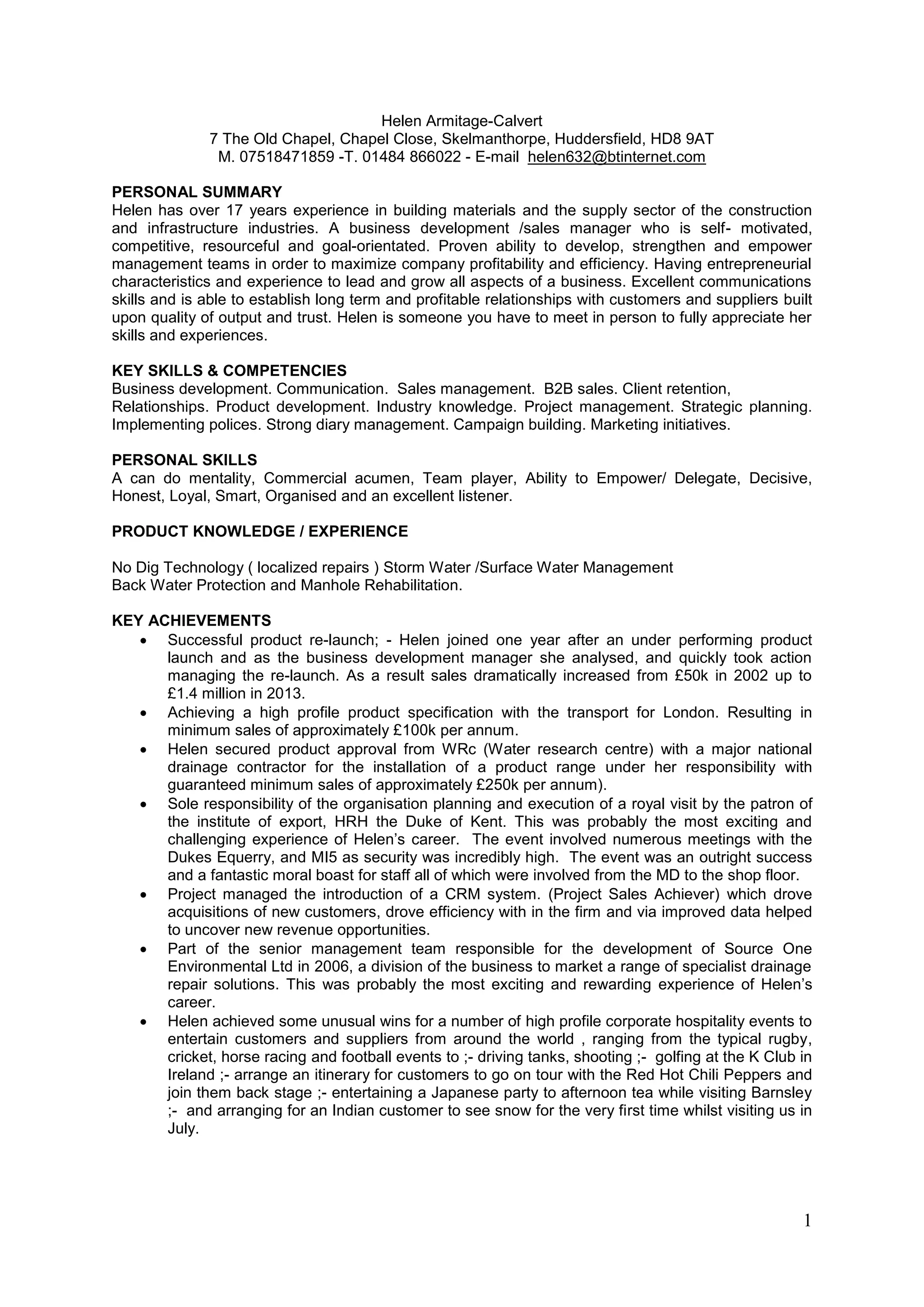 Helen Armitage - Calvert .docx CV Jan 2016 | PDF