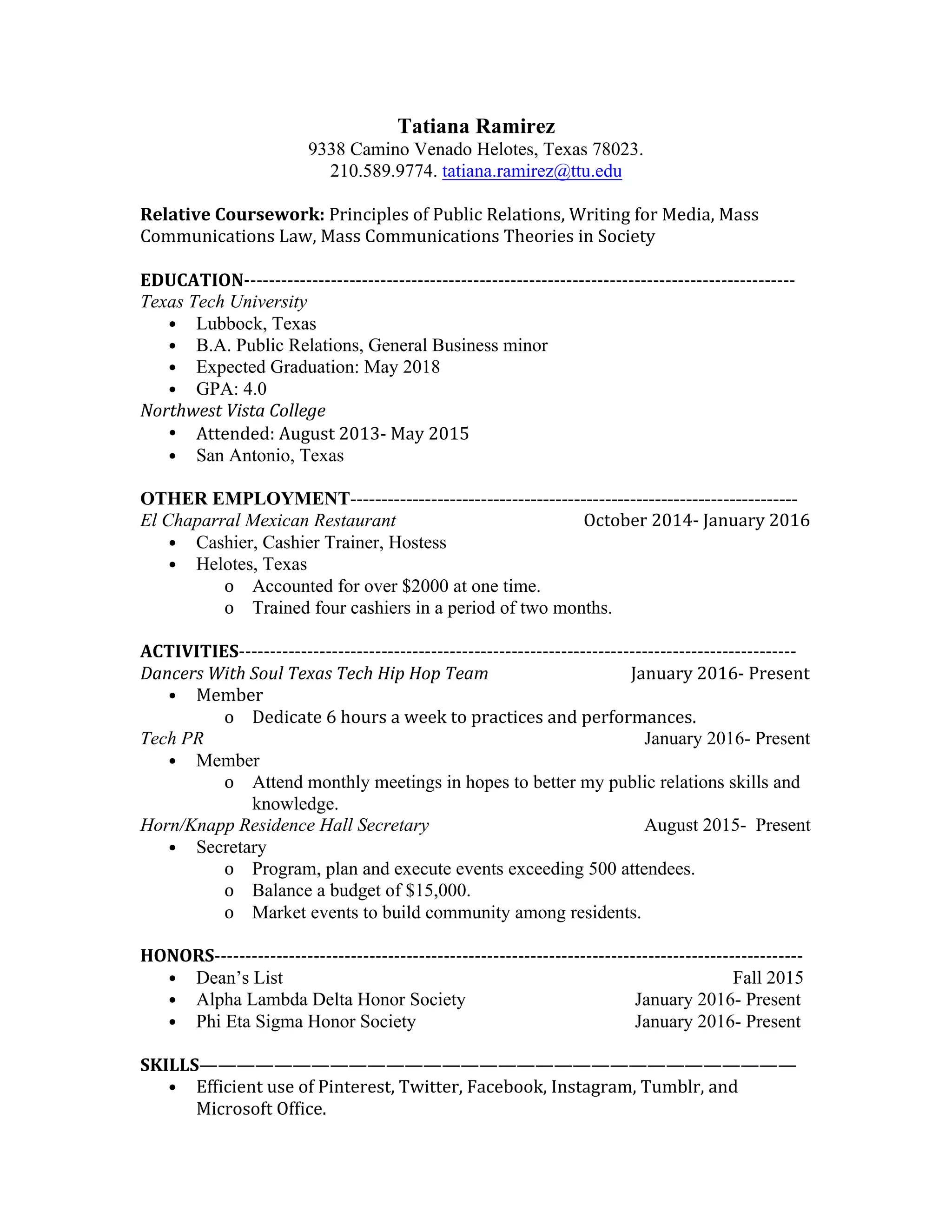 Tatiana Ramirez Resume NEW | PDF
