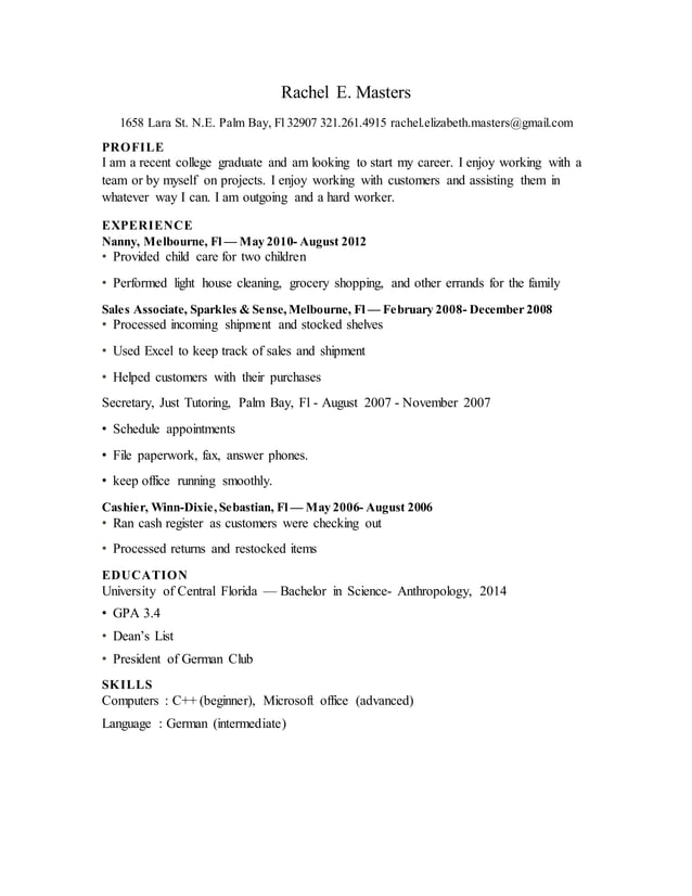 Rachel Masters Resume | DOCX | Education