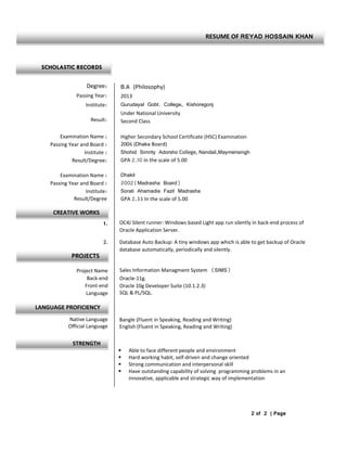 Resume of Reyad Hossain Khan | PDF