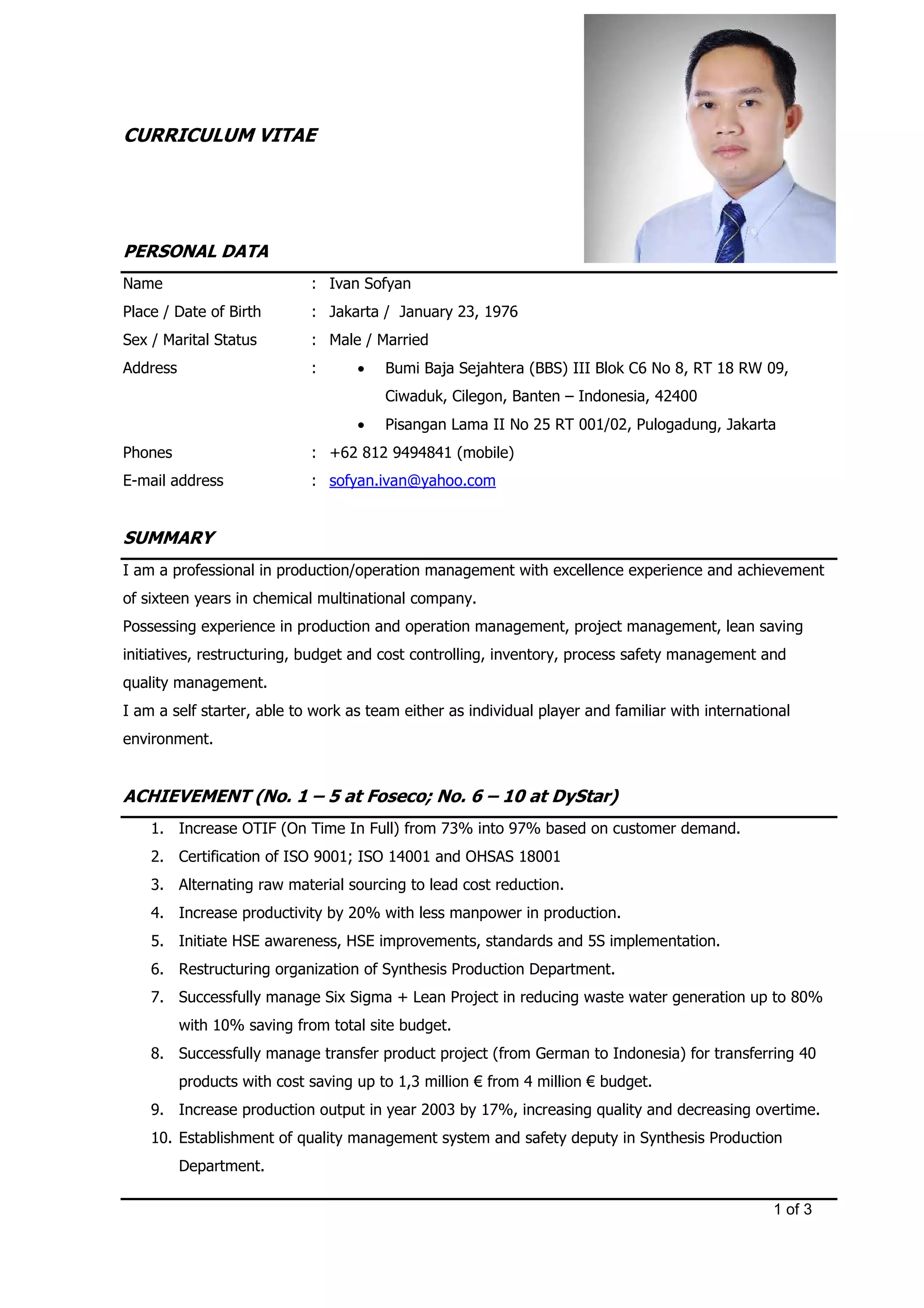 CV Ivan Sofyan_Oct 2016 | PDF