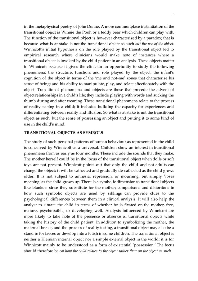 On Transitional Objects | DOCX | Parenting Babies and Toddlers | Parenting