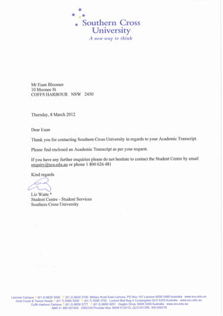 SCU letter and transcript | PDF