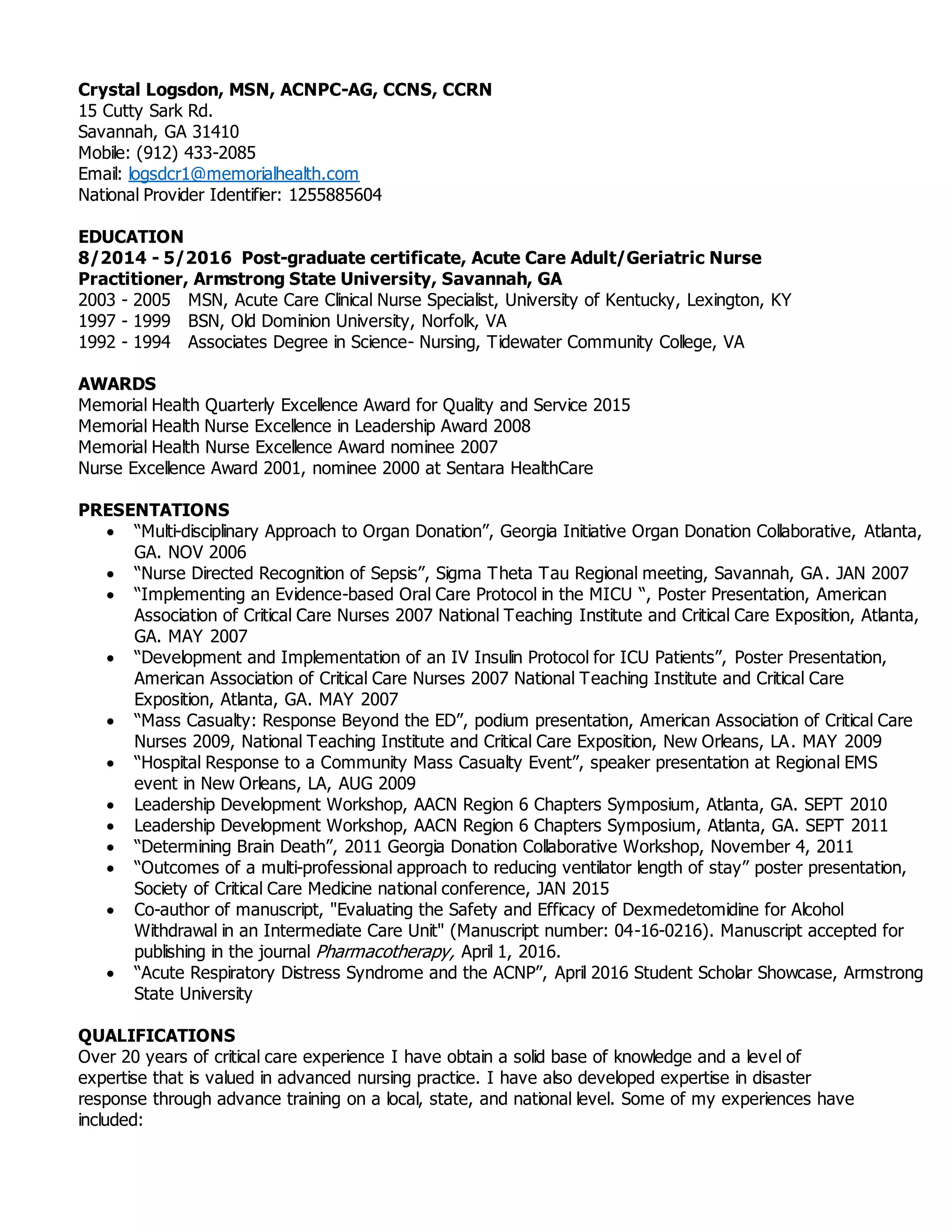 Crystal Logsdon CV | DOCX