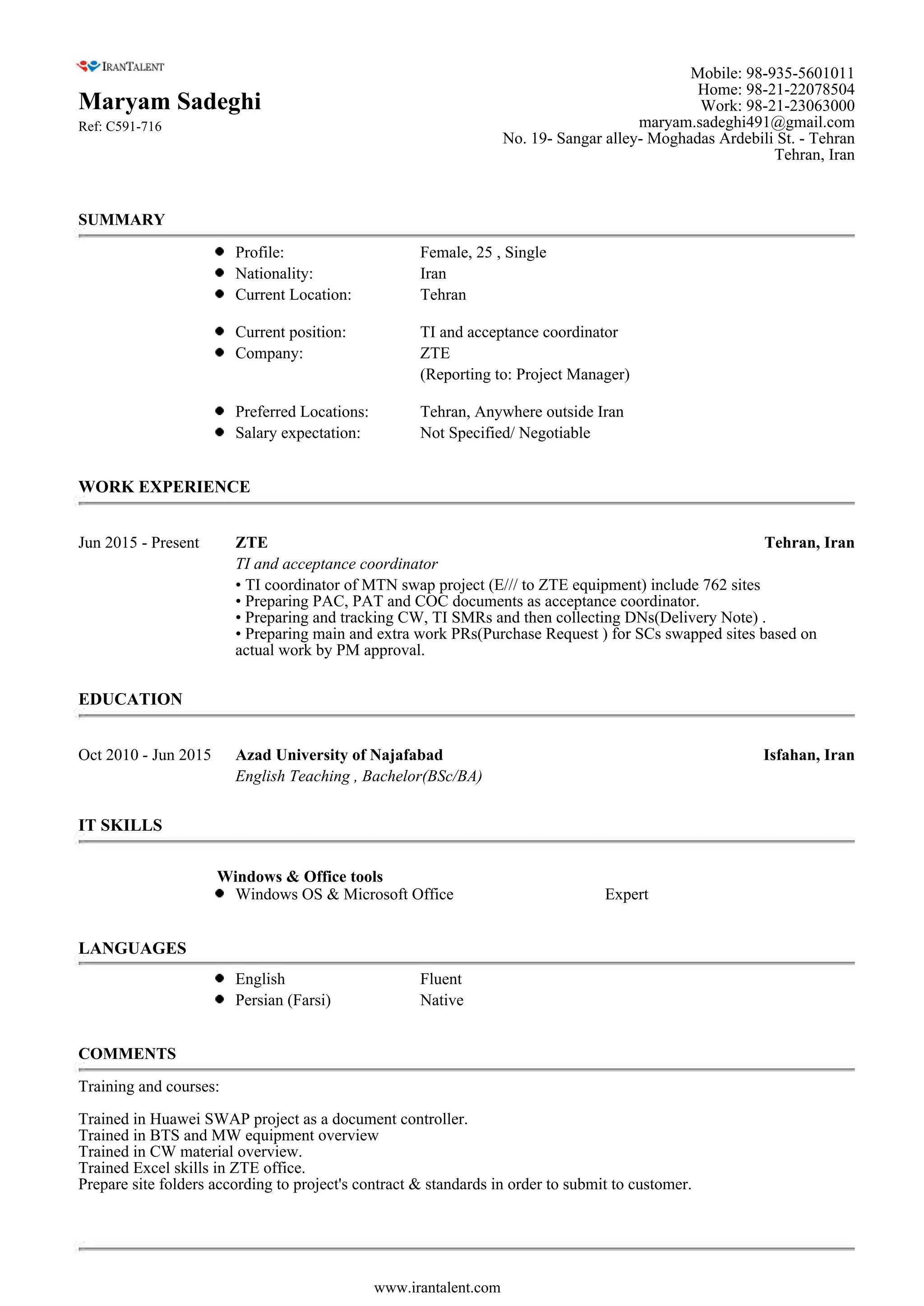 CV_Maryam Sadeghi | PDF | Technology & Computing