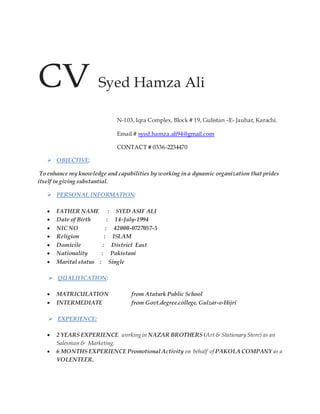 CV Syed Hamza Ali | DOCX | Islam | Religion & Spirituality