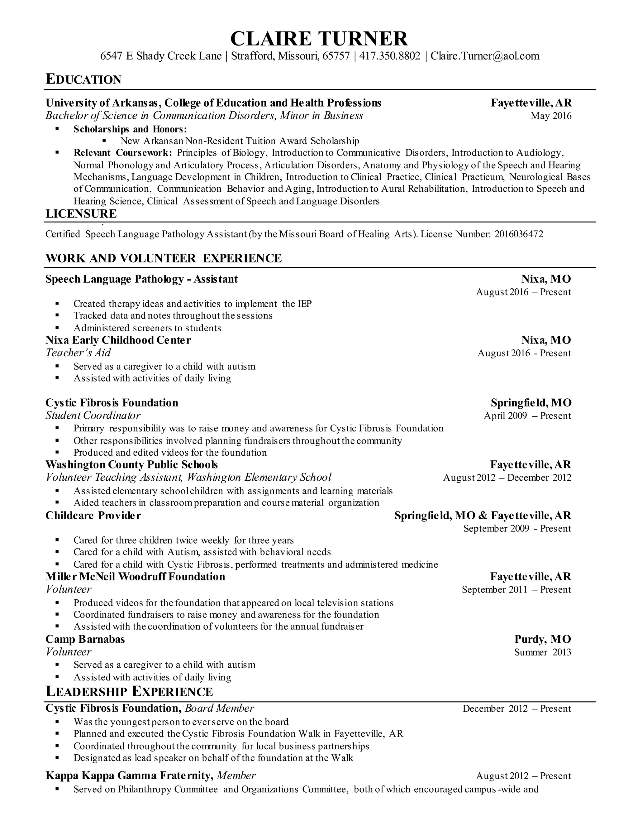 Julie Claire Turner - Resume | PDF