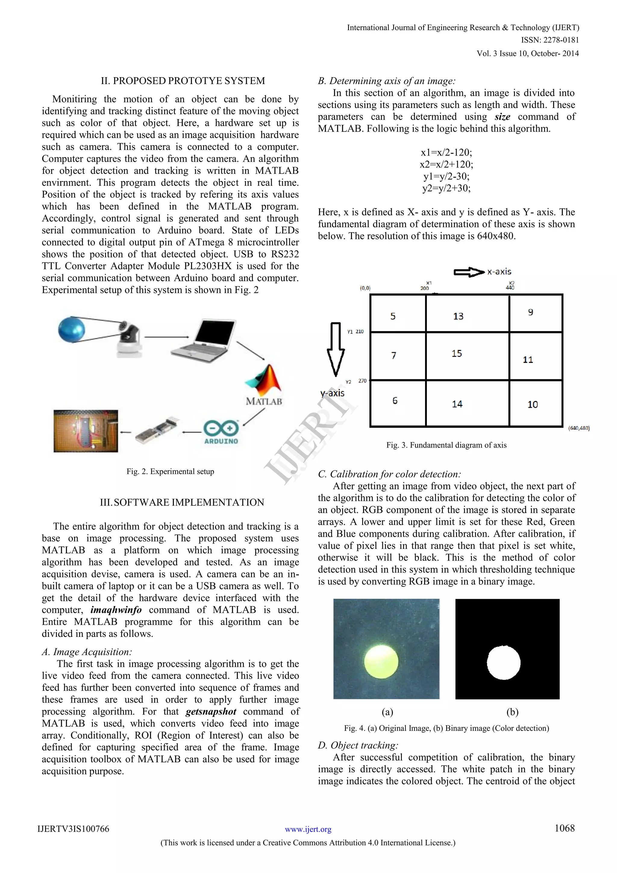Interfacing Of Matlab With Arduino For Object Detection Algorithm