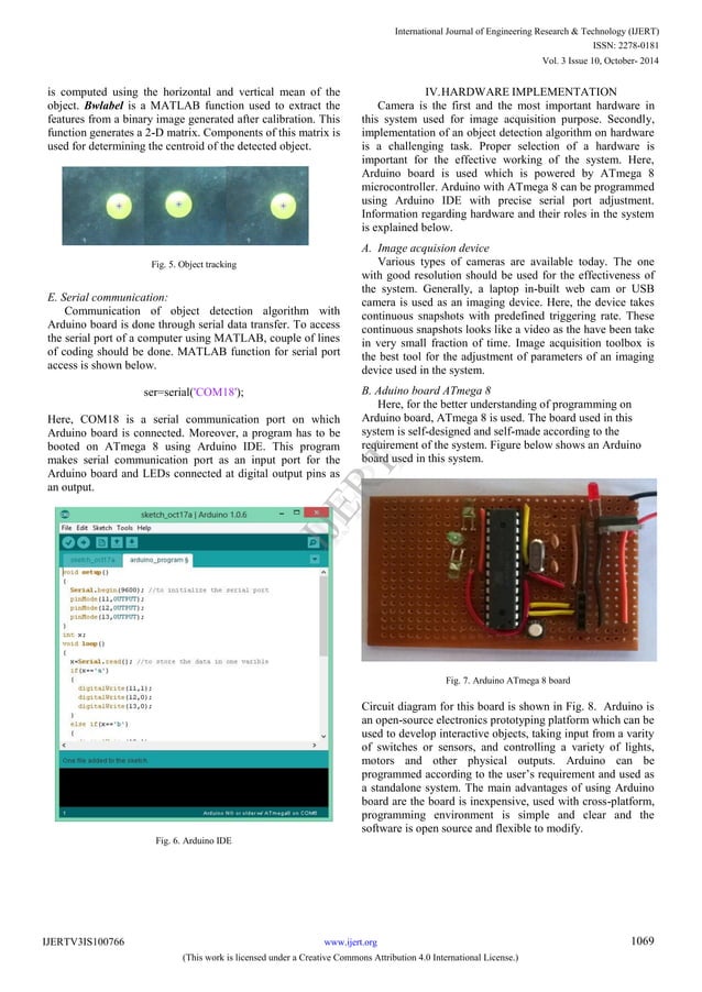 Interfacing Of Matlab With Arduino For Object Detection Algorithm