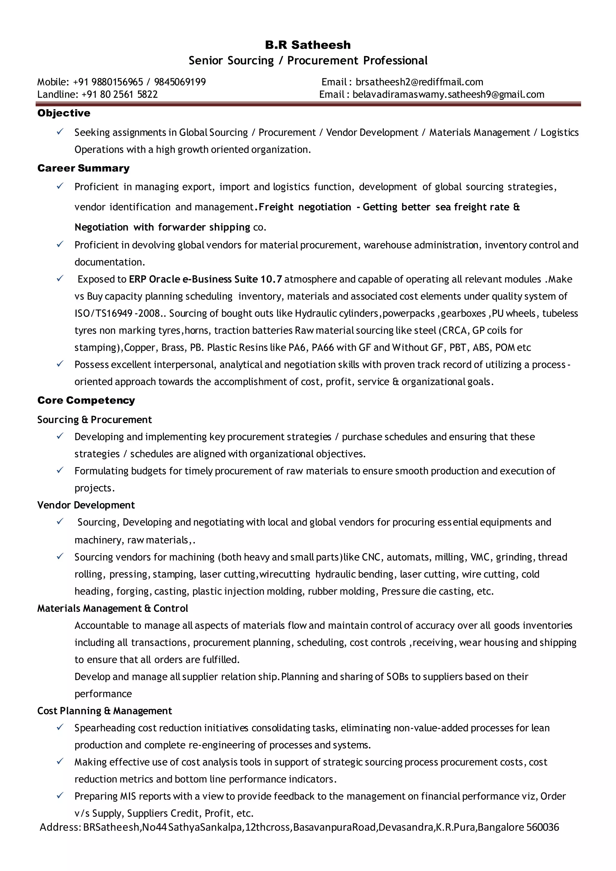 Materials head CV | DOCX | Logistics | Business