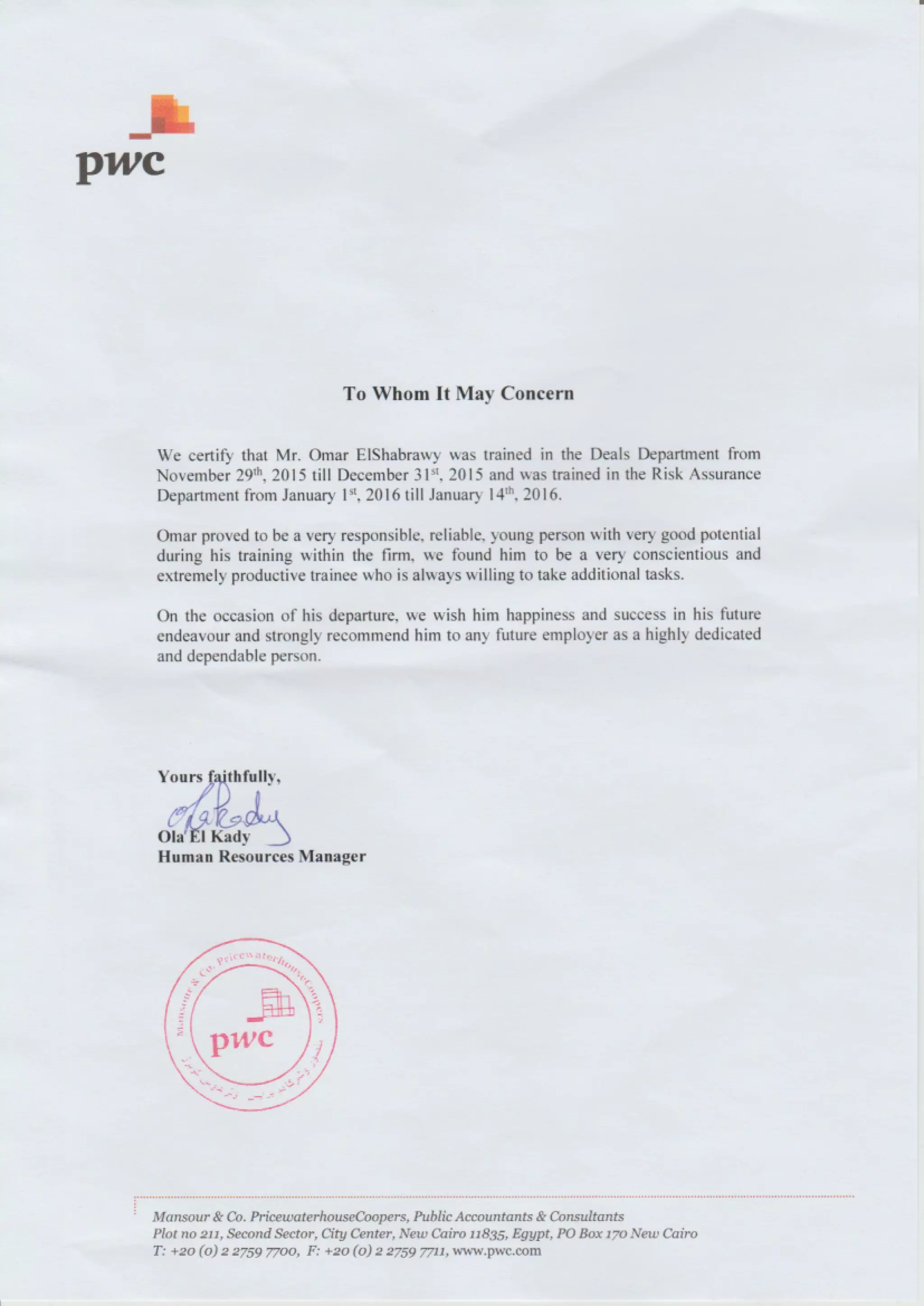 Pwc Recommendation Letter | PDF