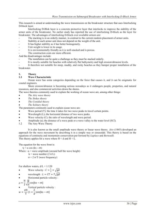 Wave Transmission on Submerged Breakwater with Interlocking D-Block Armor | PDF
