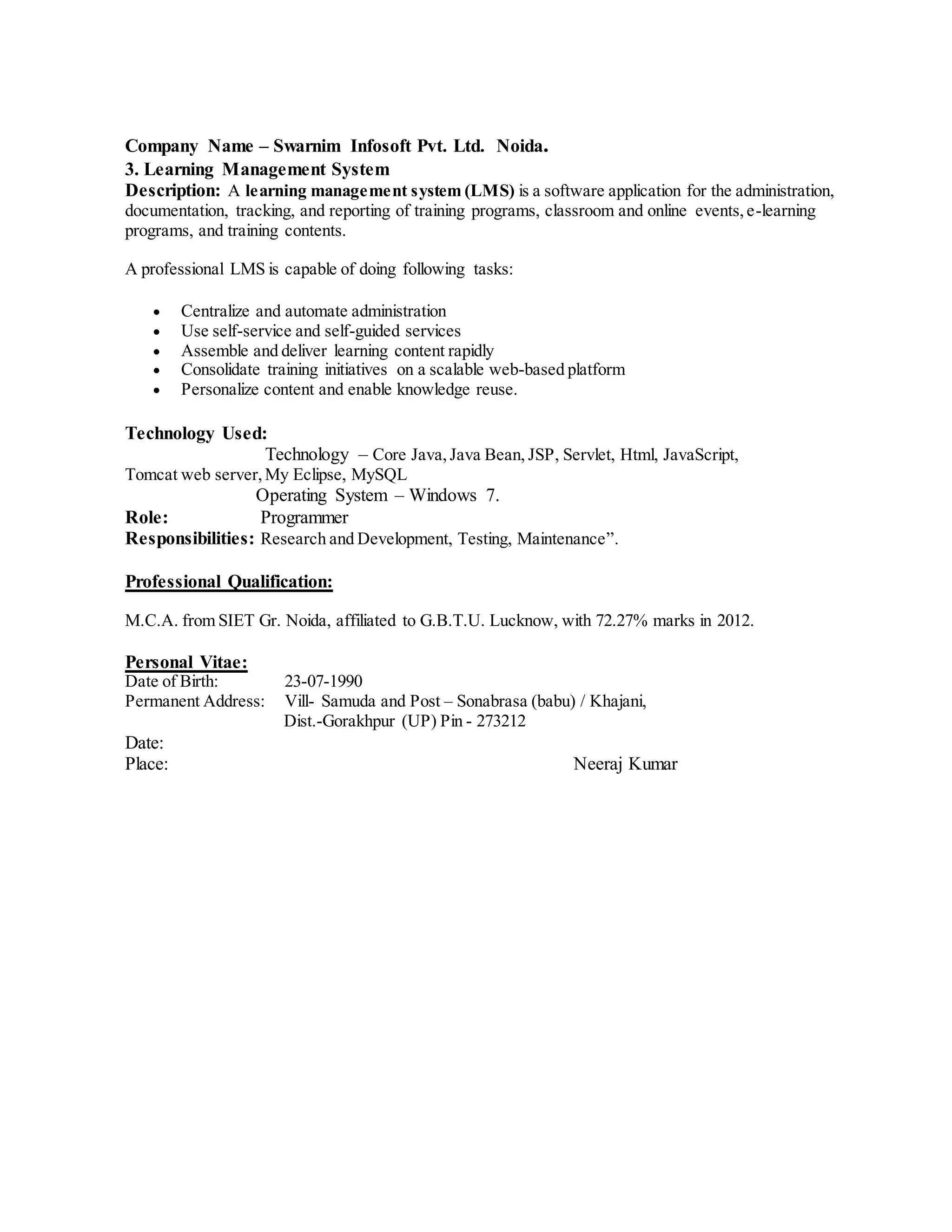 Neeraj | DOCX | Web Development | Internet