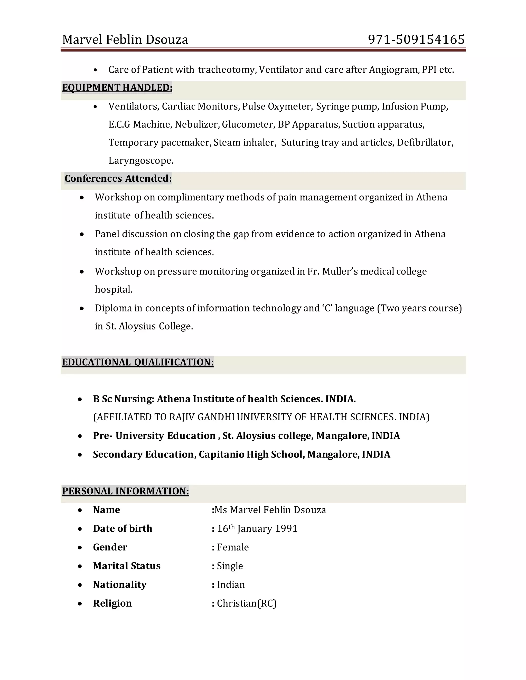 Marvel Dsouza CV | DOCX