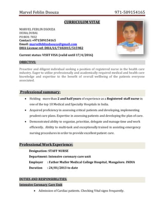 Marvel Dsouza CV | DOCX | Lung and Respiratory Health | Diseases and Conditions