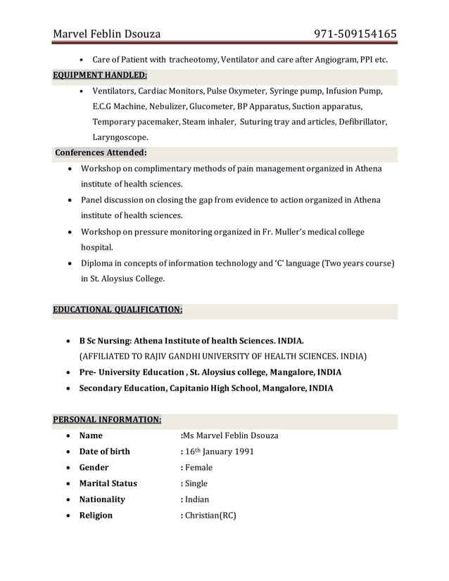 Marvel Dsouza CV | DOCX | Lung and Respiratory Health | Diseases and Conditions