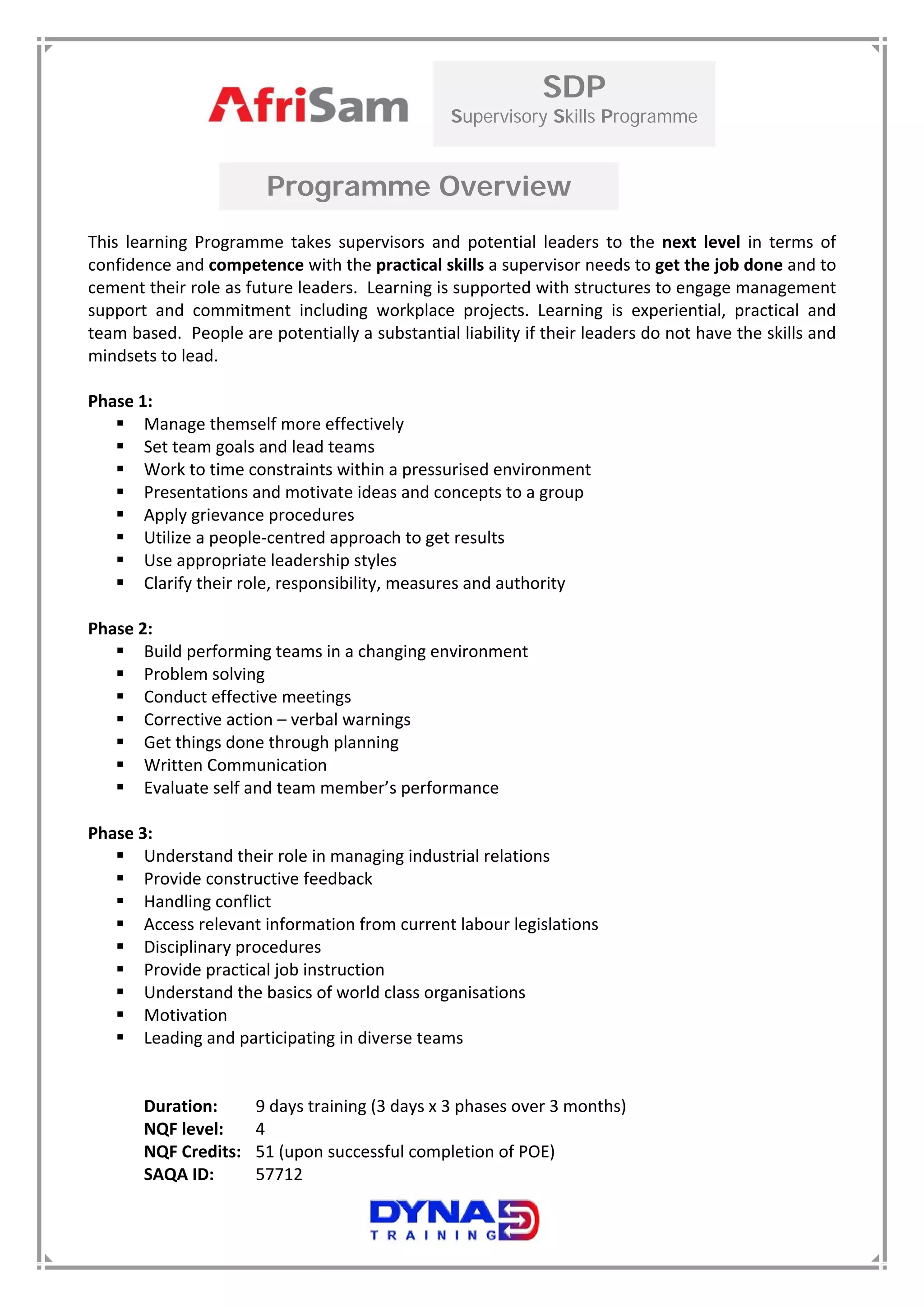 01 SDP Programme Overview (Learner) | PDF