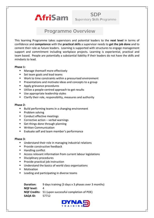 01 SDP Programme Overview (Learner) | PDF