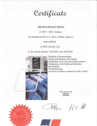 MTU CERTIFICATES | PDF