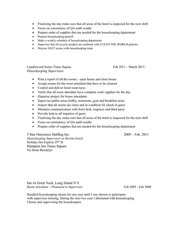 Doris resume HK Supervisor 2015 | DOC | Hotels and Motels | Travel Type