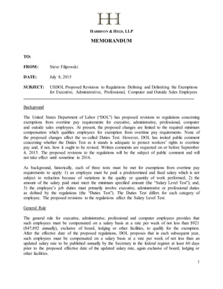 Memo re DOL Proposed Revisions 070815 | PDF