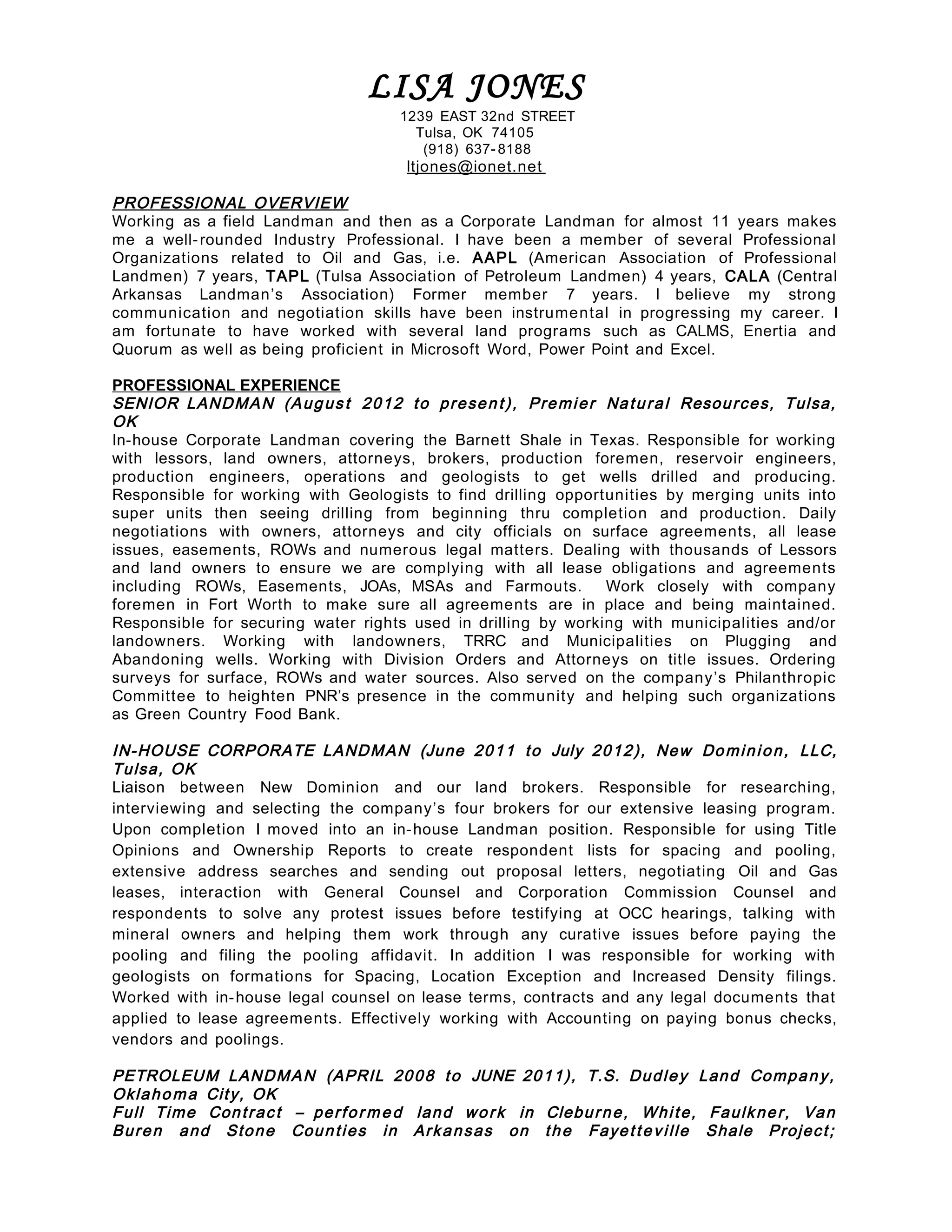 Lisa's Landman Resume' | DOC