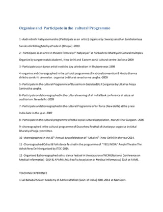 Organise and Participate in the cultural Programme | PDF