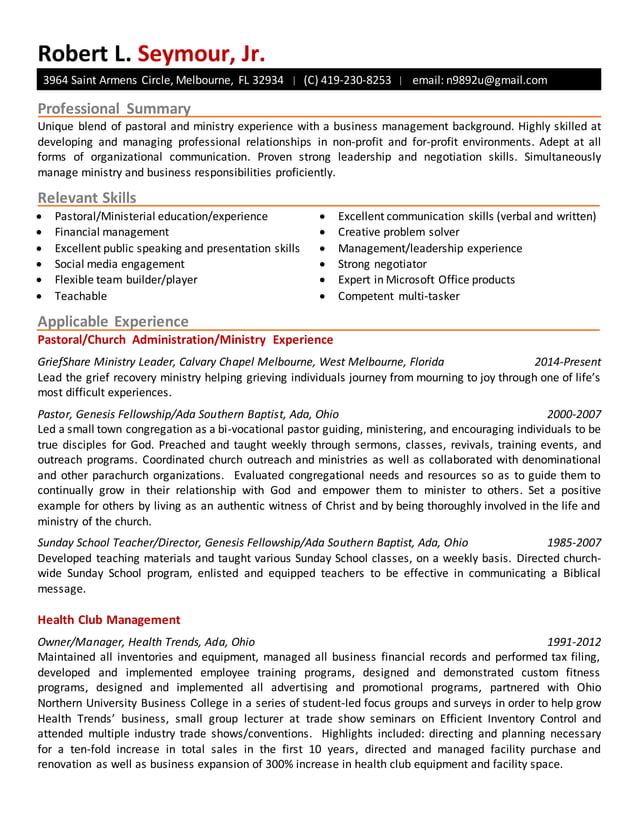 Bob Seymour Resume 2016 | DOCX | Christianity | Religion & Spirituality