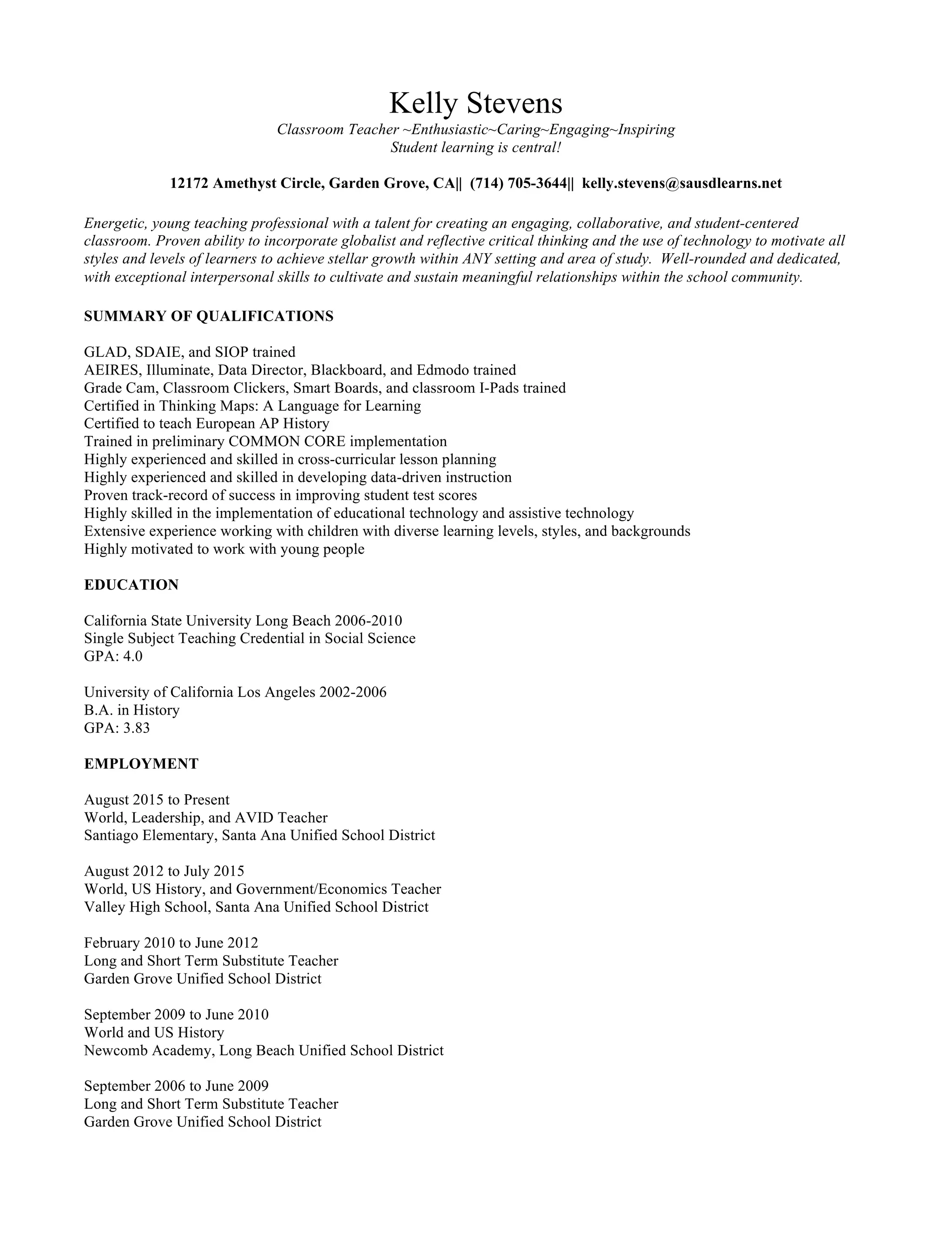 Kelly Stevens Resume | PDF