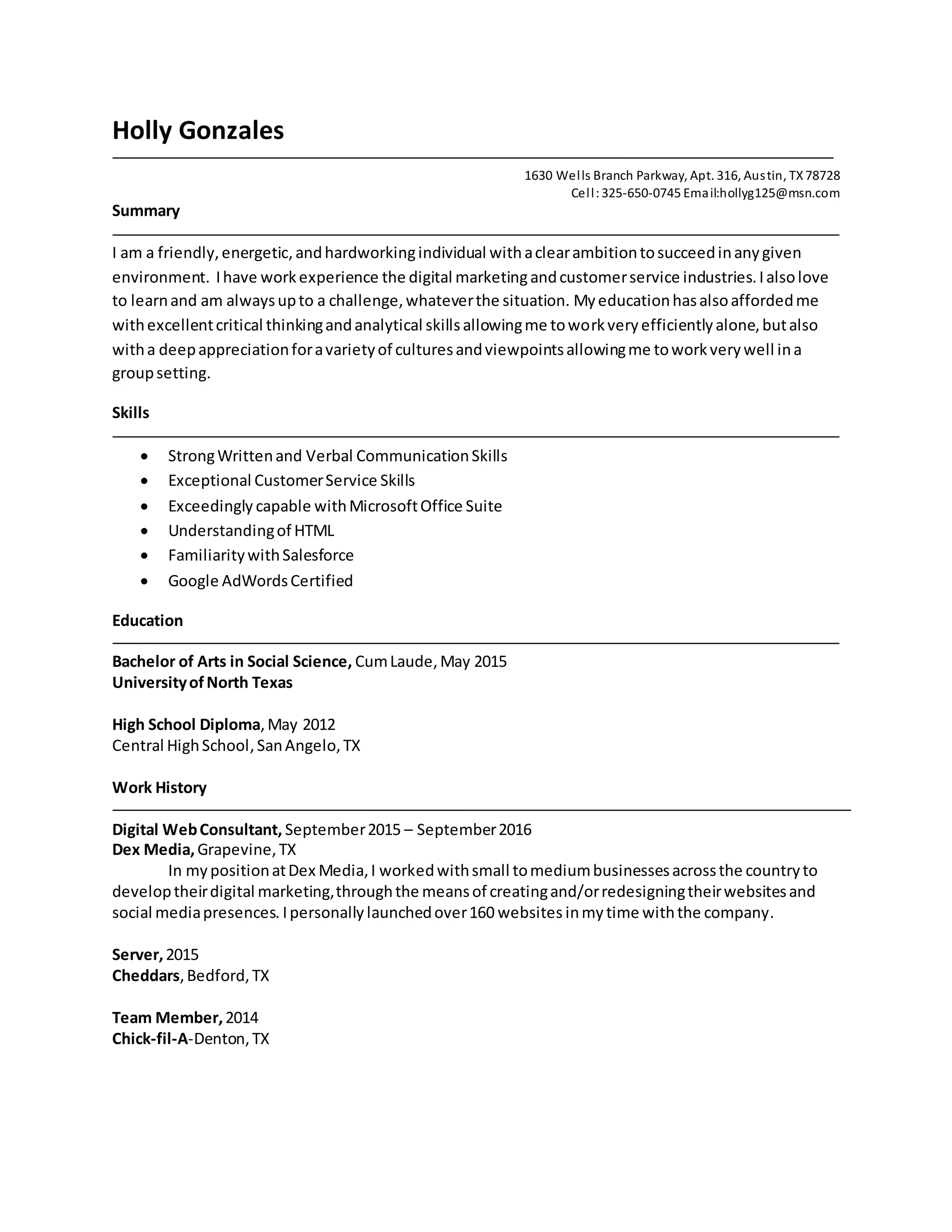 Resume, Holly Gonzales | PDF
