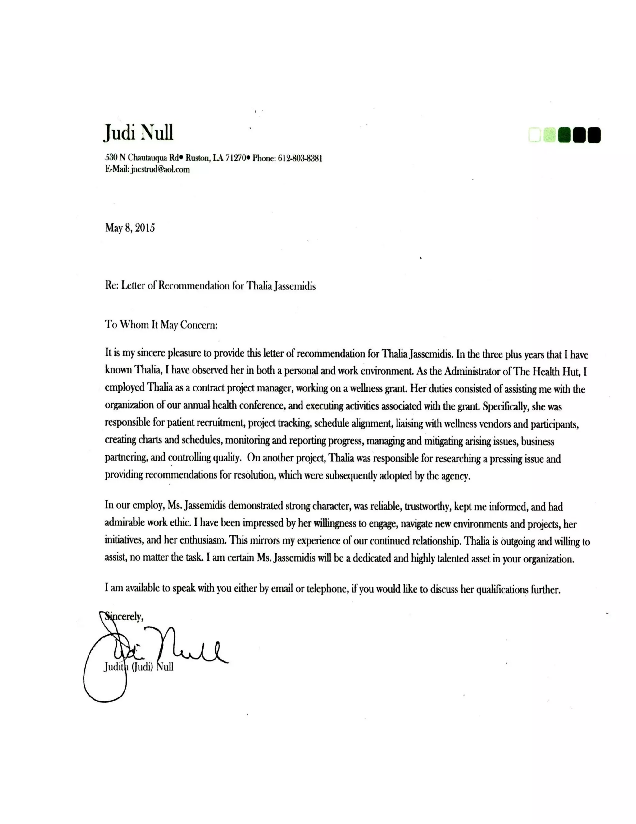 Thalia Recom Letter Health Hut 06_01_15 | PDF