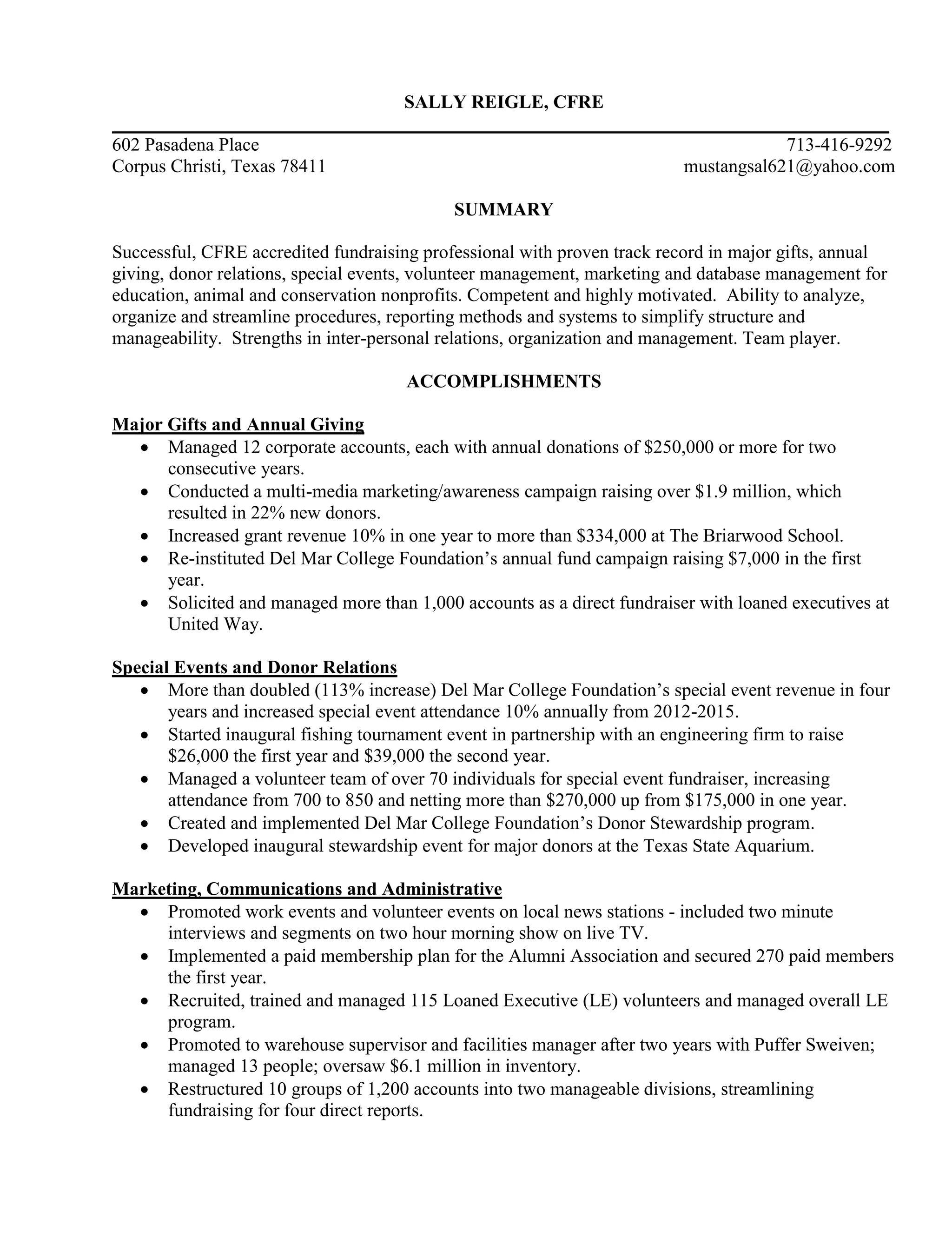 Reigle, Sally - resume | PDF | Business | Business and Finance