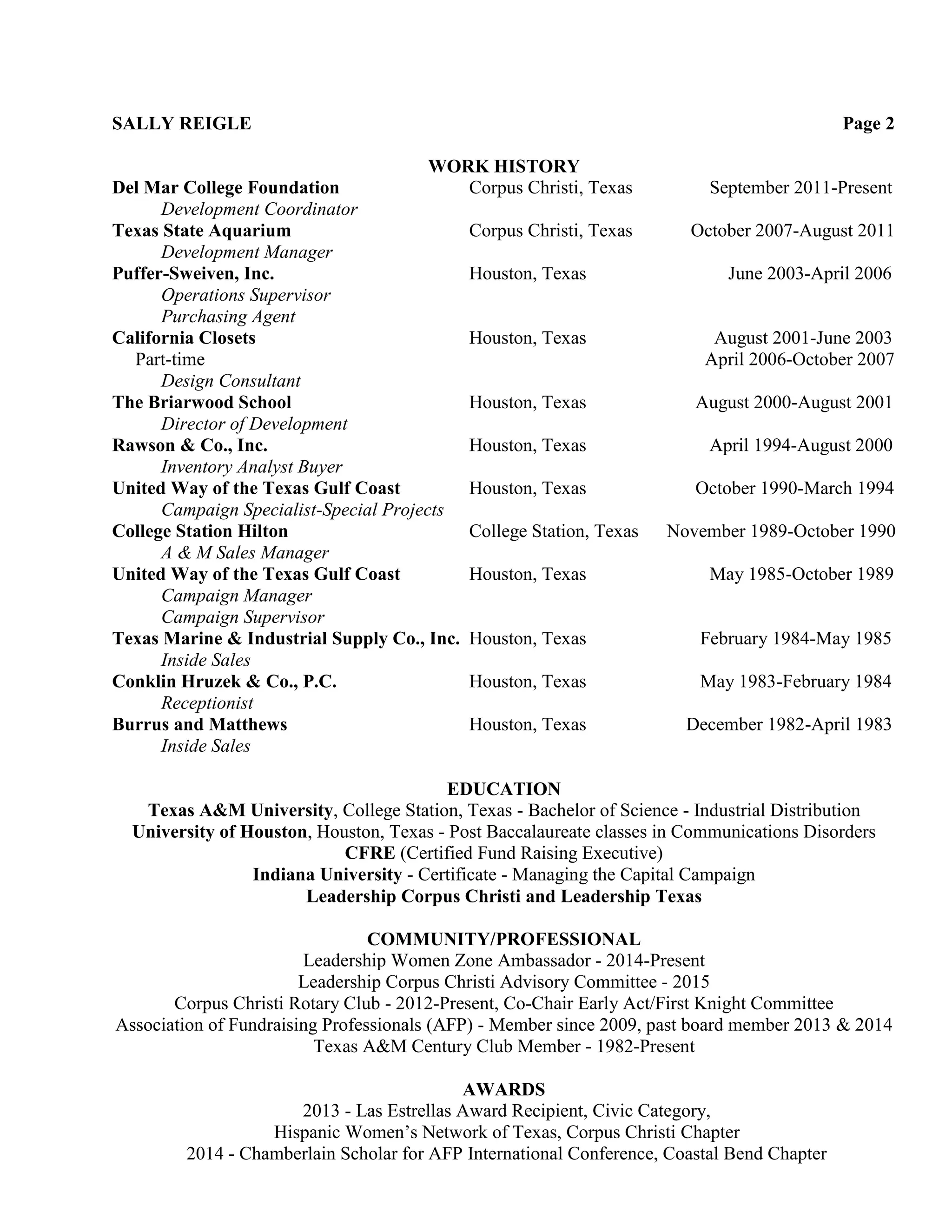 Reigle, Sally - resume | PDF | Business | Business and Finance