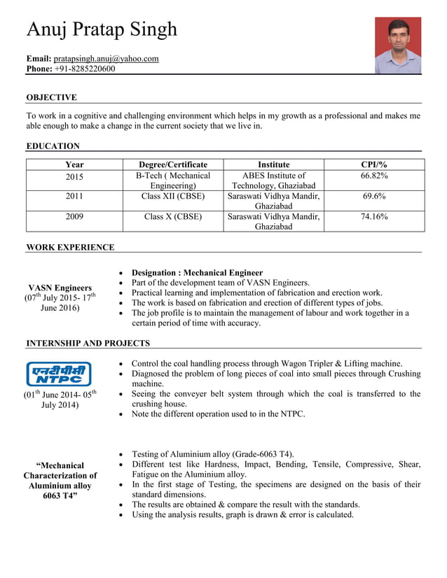 Cv Anuj Pratap Singh With Experience Pdf