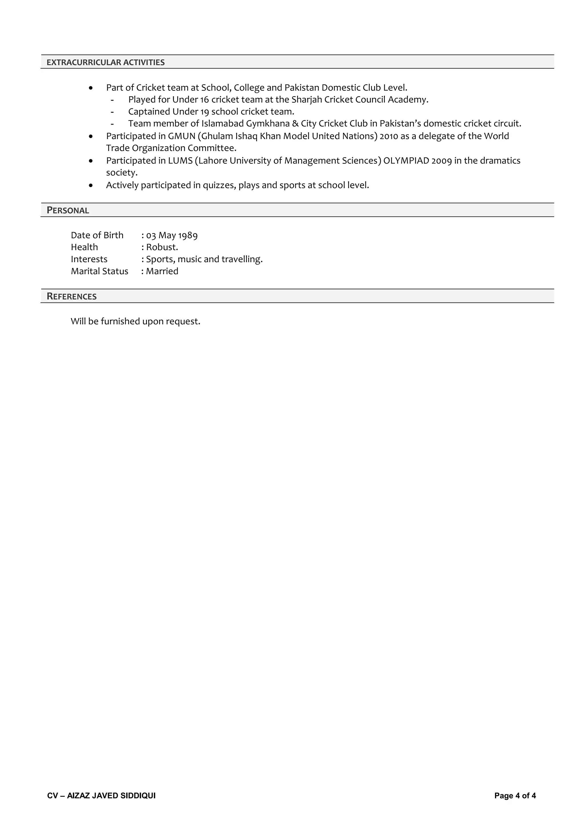 Aizaz Javed Siddiqui CV | PDF