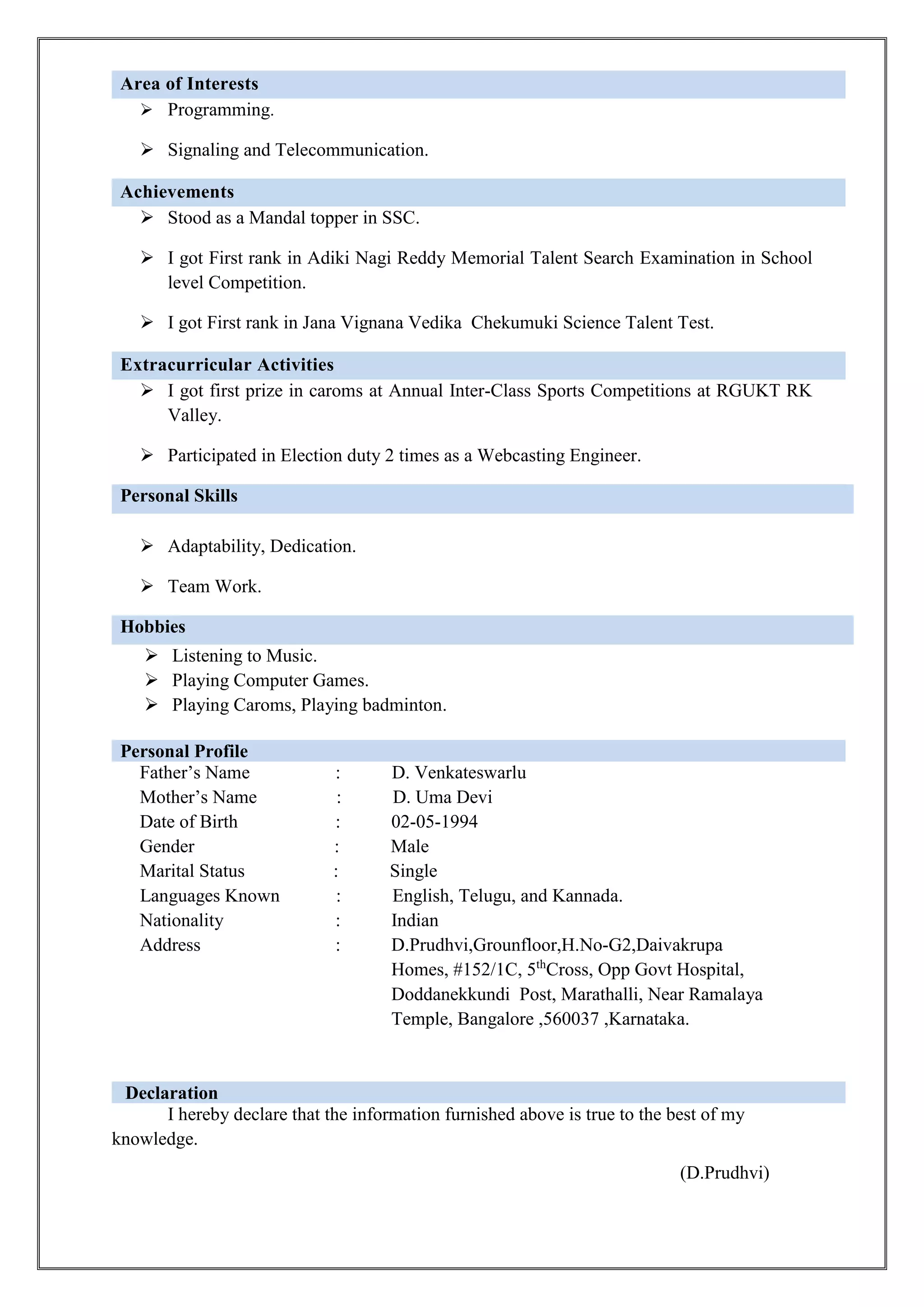 Prudhvi resume | PDF