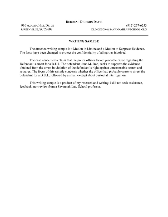 Dickson_Davis_Deborah_Sample_Writing_Motion_in_Limine_060716 | PDF | Law