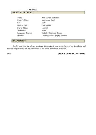 Anil Resume | DOCX | Civil Engineering Industry | Industries